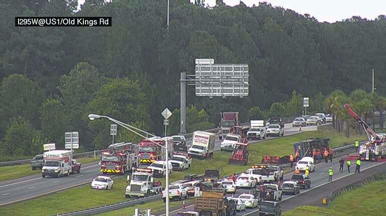 Overturned Dump Truck Causes Major Traffic Issues On 1 295