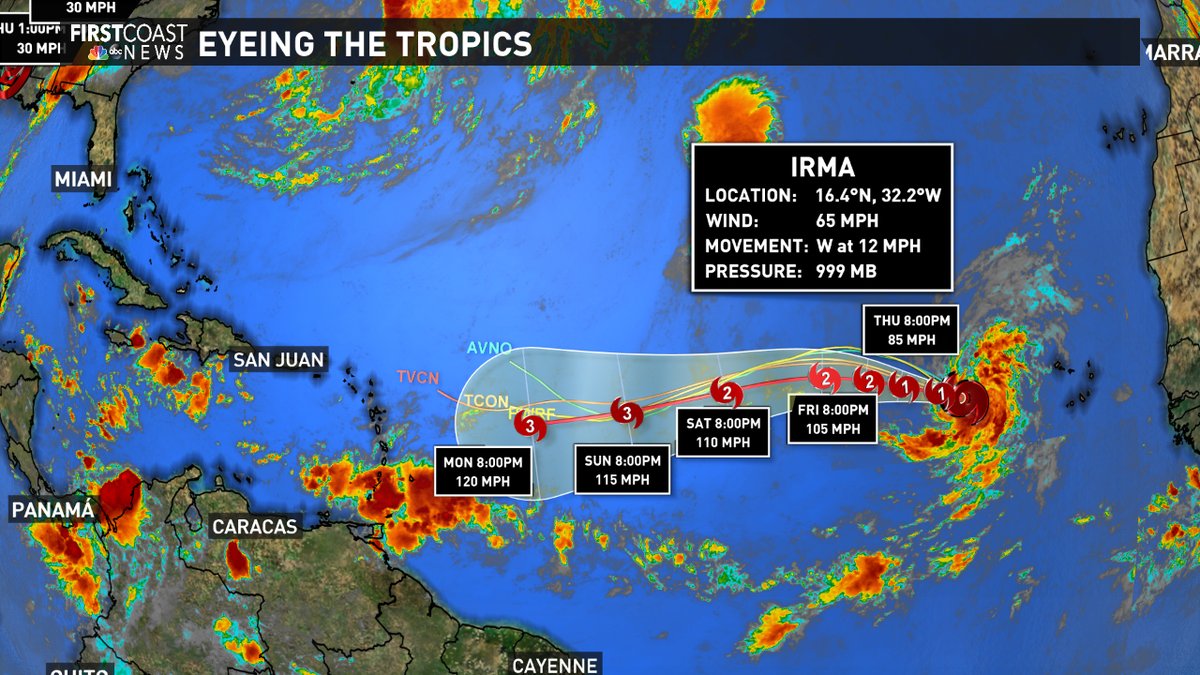 Tropical Storm Irma intensifying steadily over the far eastern Atlantic ...